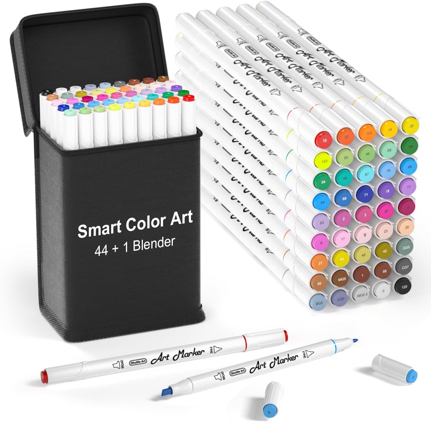 Smart Color Art Art Markers 44 Coloring Markers and 1 Blender 45 Pack Alcohol Based Dual Tip Permanent Highlighters with Case Excellent for Adults Kids Marking Drawing Sketching ArtBeek