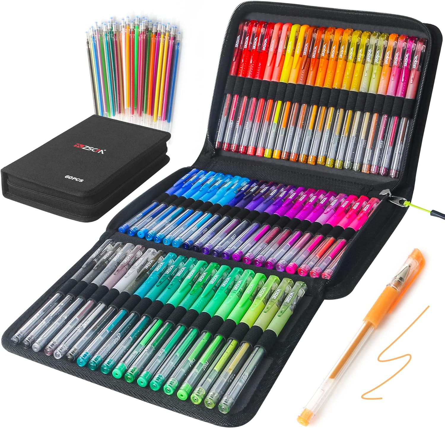 120 Pack Glitter Gel Pens Set ZSCM 60 Colors Pens Include 48 Glitter Pens 12Classic Pen With 60 Matching Color Refills Canvas Bag For Adults Coloring Books Drawing Journaling Scrapbook ArtBeek
